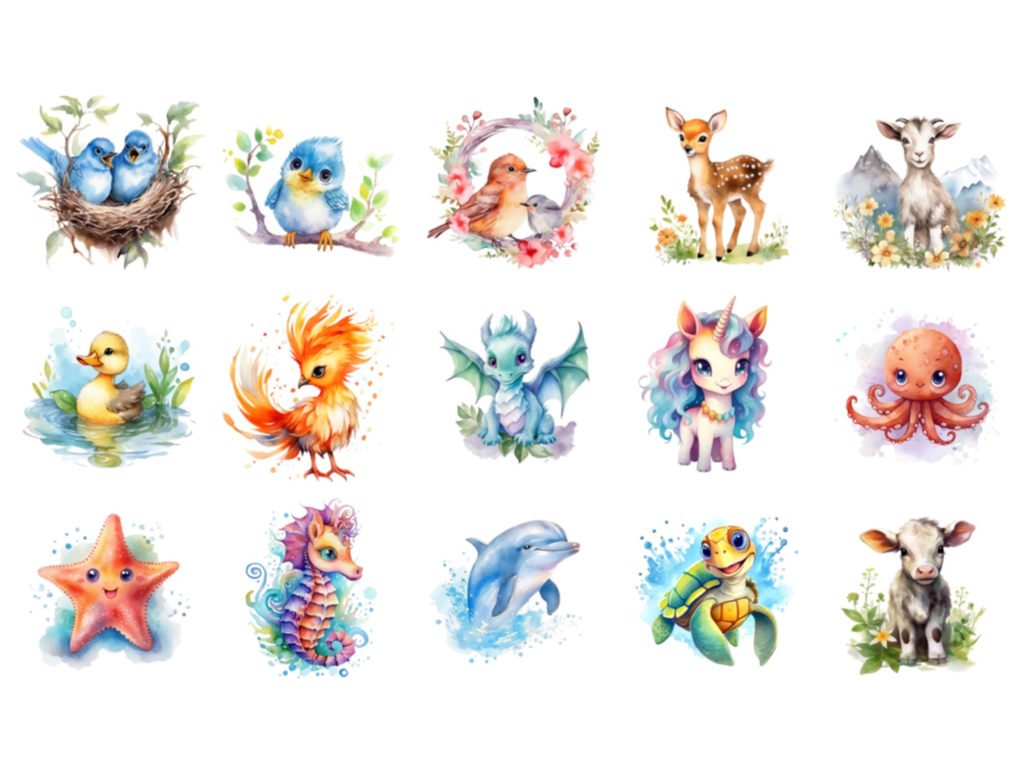 30 Watercolor Baby Animals Clipart, 30 Whimsical Baby Animal Clipart ...