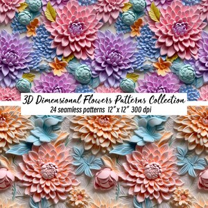 24 Designs 3D Flowers Digital Papers, Seamless Pattern, 3D Flower ...