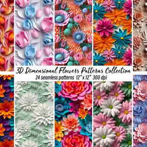 24 Designs 3D Flowers Digital Papers, Seamless Pattern, 3D Flower ...