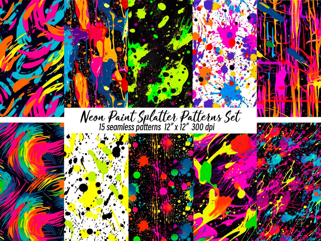 Vibrant Neon Paint Splatter Digital Paper Pack - Instant Download ...