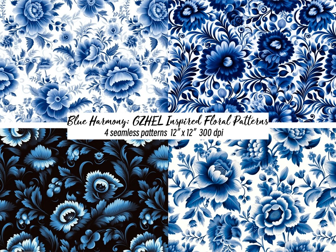 Seamless Patterns, Porcelain Blue Digital Papers Seamless Pattern ...