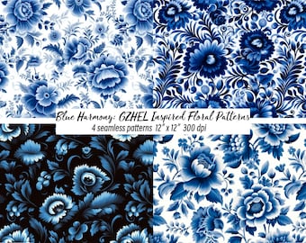 Seamless Patterns Porcelain Blue Digital Papers Seamless Pattern ...