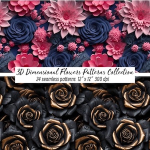24 Designs 3D Flowers Digital Papers, Seamless Pattern, 3D Flower ...