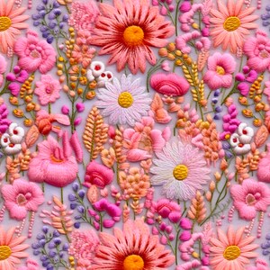 Embroidered Flower Seamless Pattern, Digital Seamless Pattern Flower ...