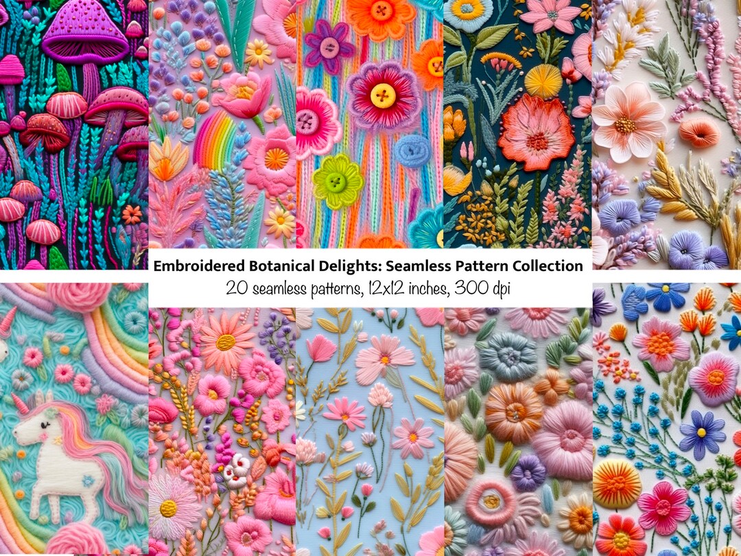 Embroidered Flower Seamless Pattern, Digital Seamless Pattern Flower ...