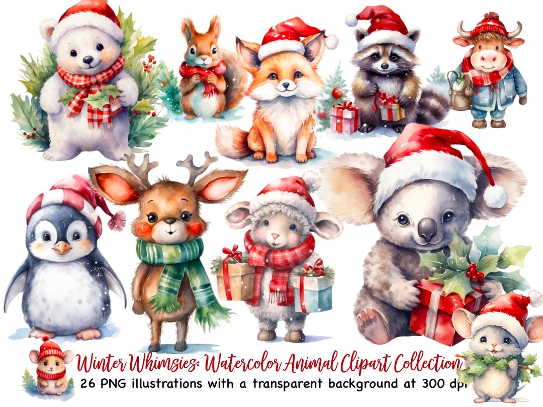 26 Christmas Animals Clipart Png, Christmas Gift Clipart Winter Clipart ...