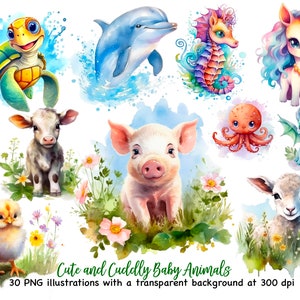 30 Watercolor Baby Animals Clipart, 30 Whimsical Baby Animal Clipart ...