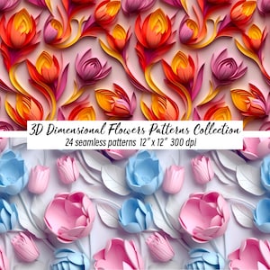 24 Designs 3D Flowers Digital Papers, Seamless Pattern, 3D Flower ...