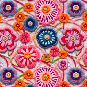 Embroidered Flower Seamless Pattern, Digital Seamless Pattern Flower ...