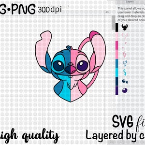 Stitch and Angel Svg Layered Svg Heart Love Svg Layered by | Etsy