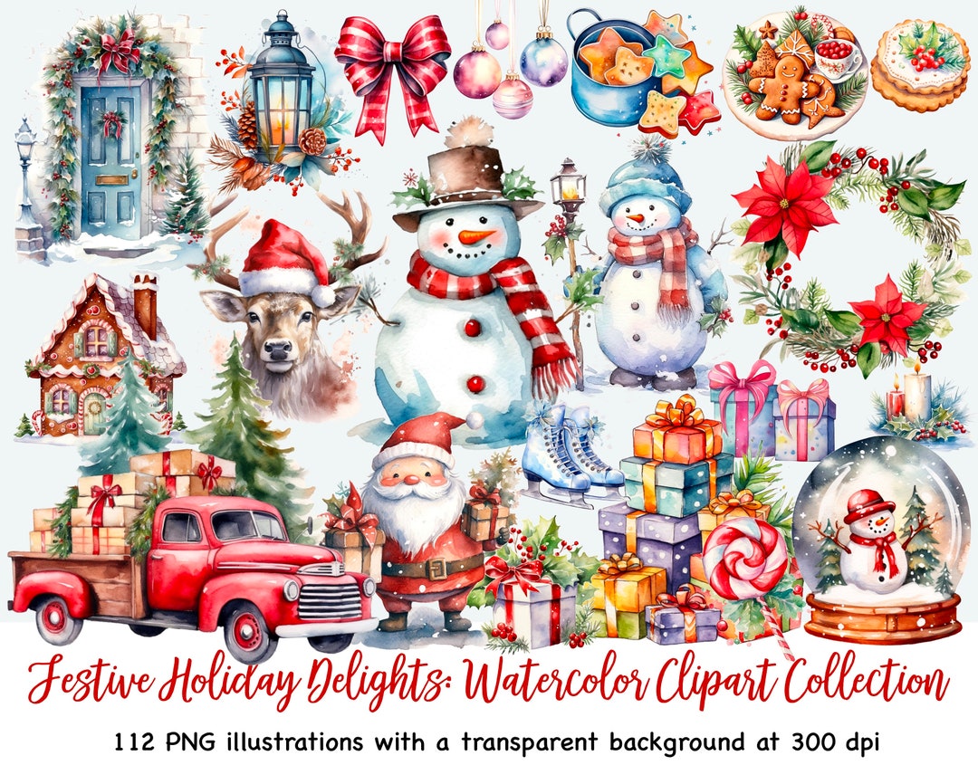 Watercolor Christmas Clipart Painted Christmas Clipart Christmas ...