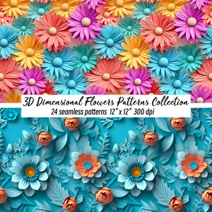 24 Designs 3D Flowers Digital Papers, Seamless Pattern, 3D Flower ...