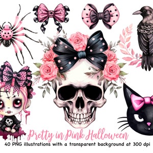 40 Watercolor Pink Halloween Clipart SVG PNG, Cute Halloween SVG Bundle ...