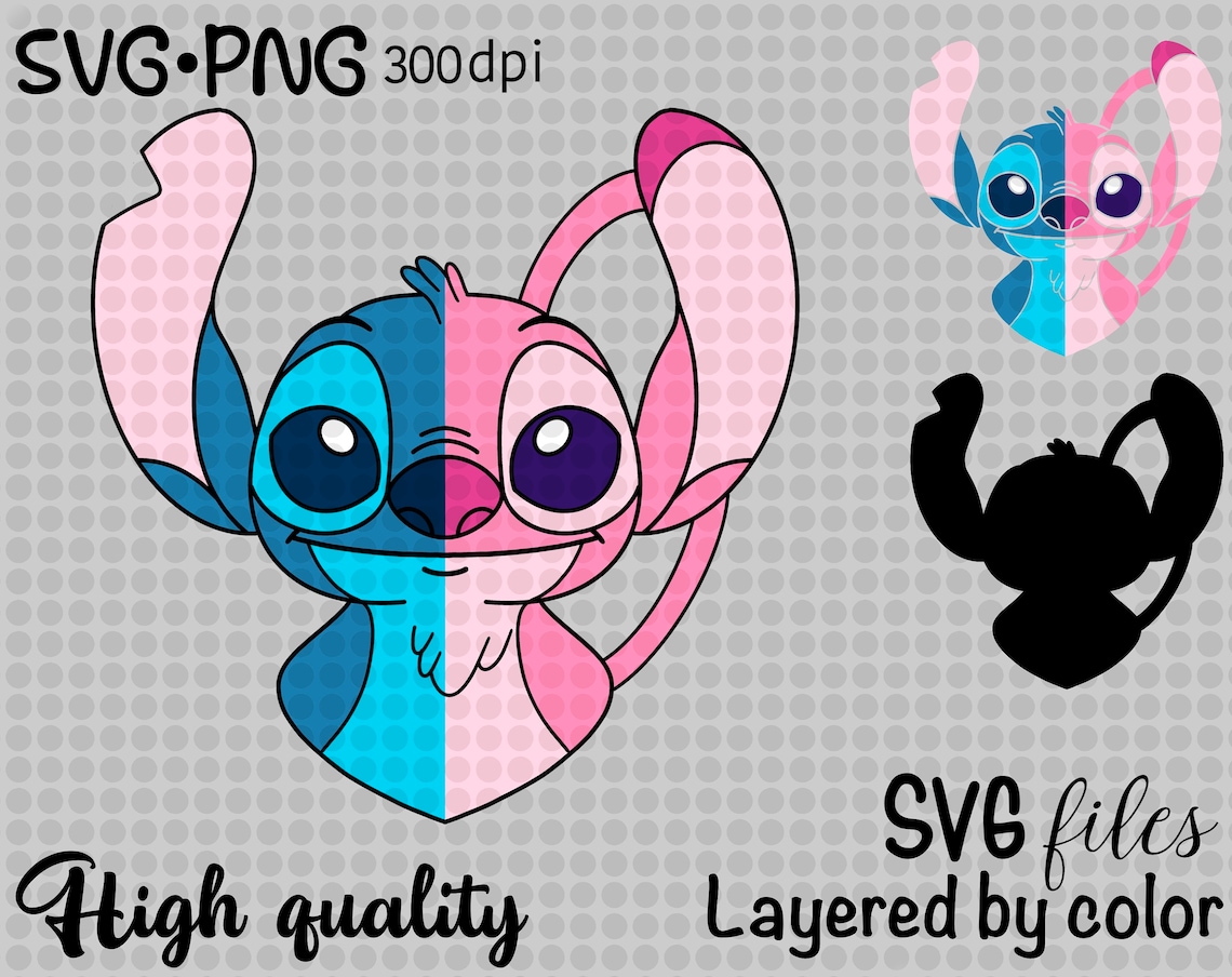 Stitch and Angel Svg Layered Svg Heart Love Svg Layered by - Etsy