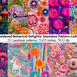 Embroidered Flower Seamless Pattern, Digital Seamless Pattern Flower ...