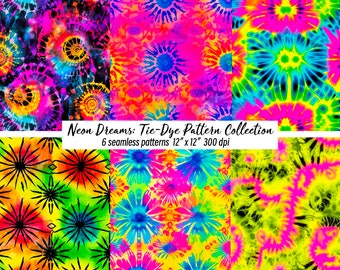 Neon Tie Dye Digital Papers, Tiedye Pattern, Tie and Dye Background ...