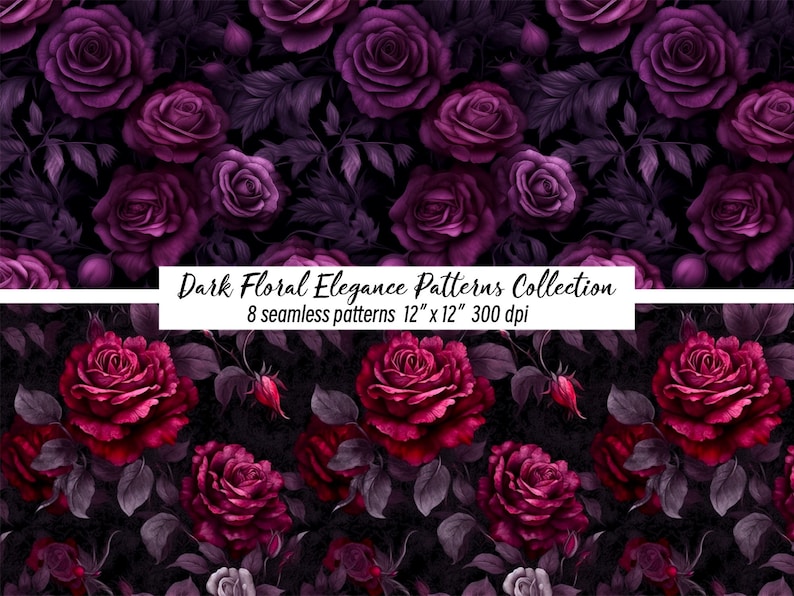 Gothic Floral Enchantment 8-pack Digital Seamless Design Patterns ...