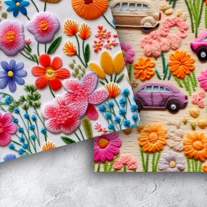 Embroidered Flower Seamless Pattern, Digital Seamless Pattern Flower ...
