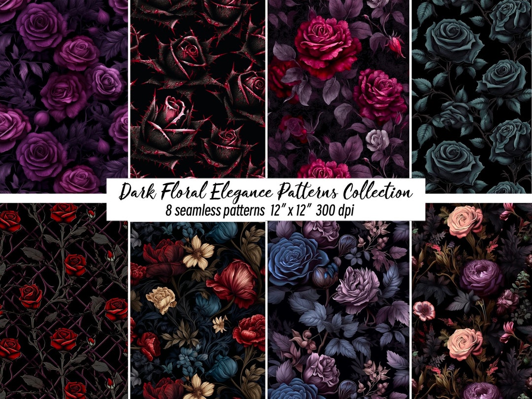 Gothic Floral Enchantment 8-pack Digital Seamless Design Patterns ...