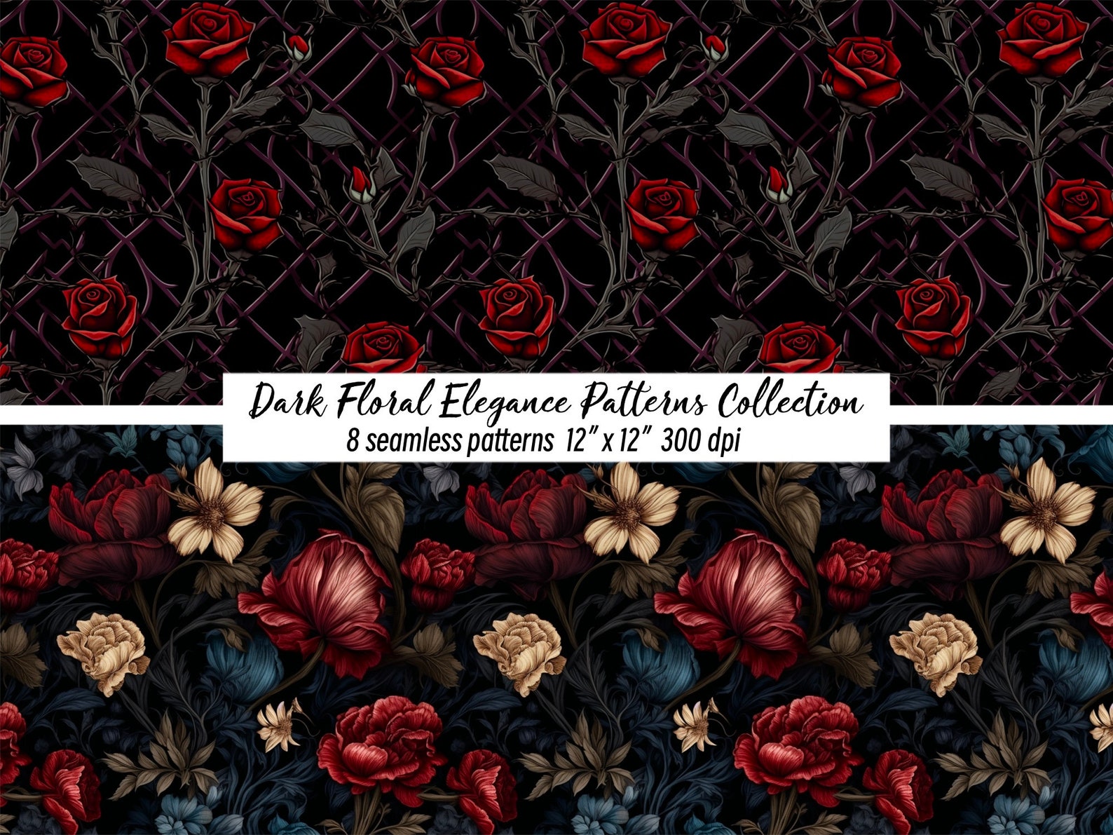 Gothic Floral Enchantment 8-pack Digital Seamless Design Patterns ...