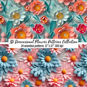 24 Designs 3D Flowers Digital Papers, Seamless Pattern, 3D Flower ...