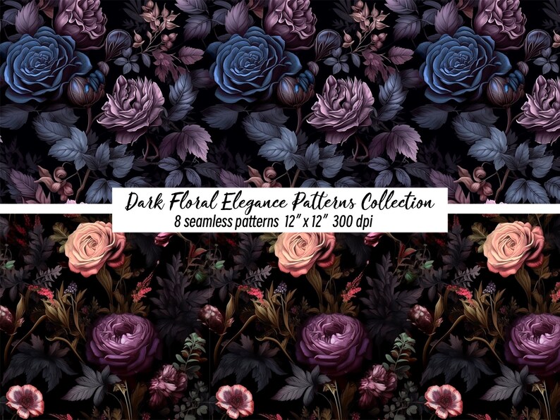 Gothic Floral Enchantment 8-pack Digital Seamless Design Patterns ...