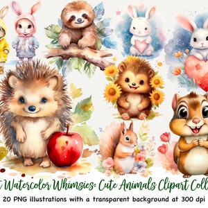 20 Watercolor Baby Animal Clipart, Forest Animals Clip Art, Watercolor ...