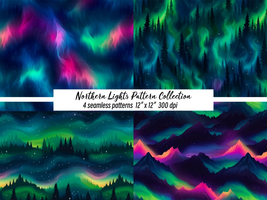 Northern Lights Digital Paper, Aurora Borealis Background, Watercolor ...