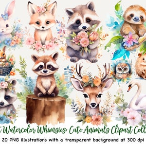 20 Watercolor Baby Animal Clipart, Forest Animals Clip Art, Watercolor ...