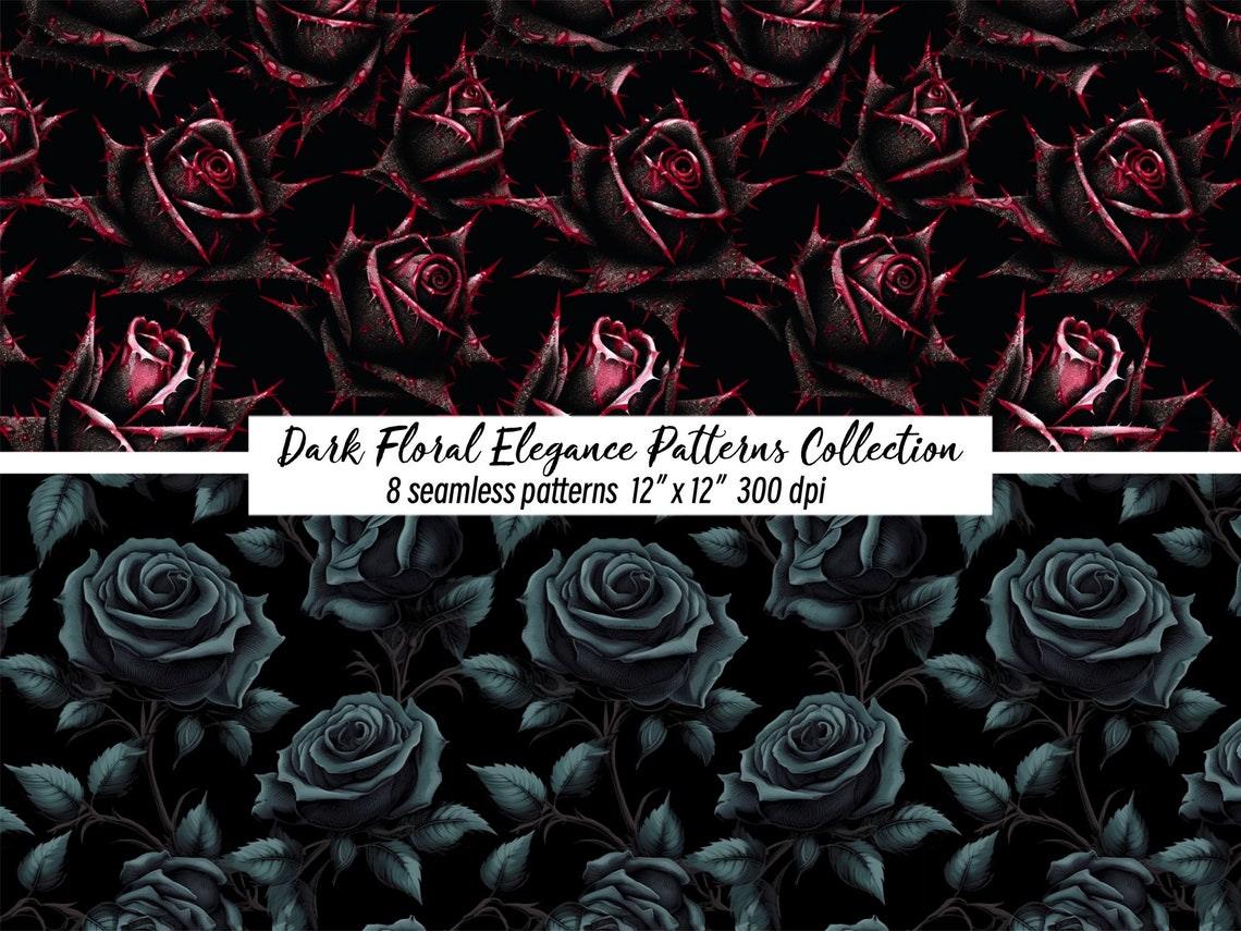 Gothic Floral Enchantment 8-pack Digital Seamless Design Patterns ...