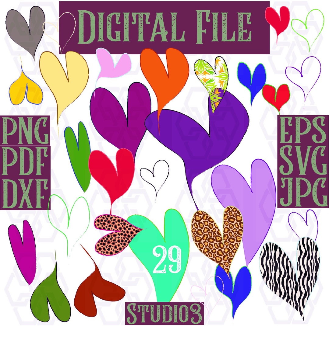 29 Hand Drawn Hearts, Digital File, Multicolor, Artistic, Svg, Png, Eps ...