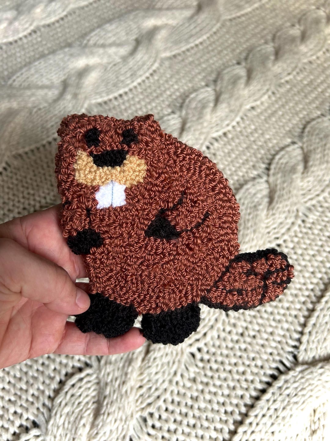 Beaver Punch Needle Coaster - Woodland Creatures Decor - Woodsy Decor - Forest Animals ...