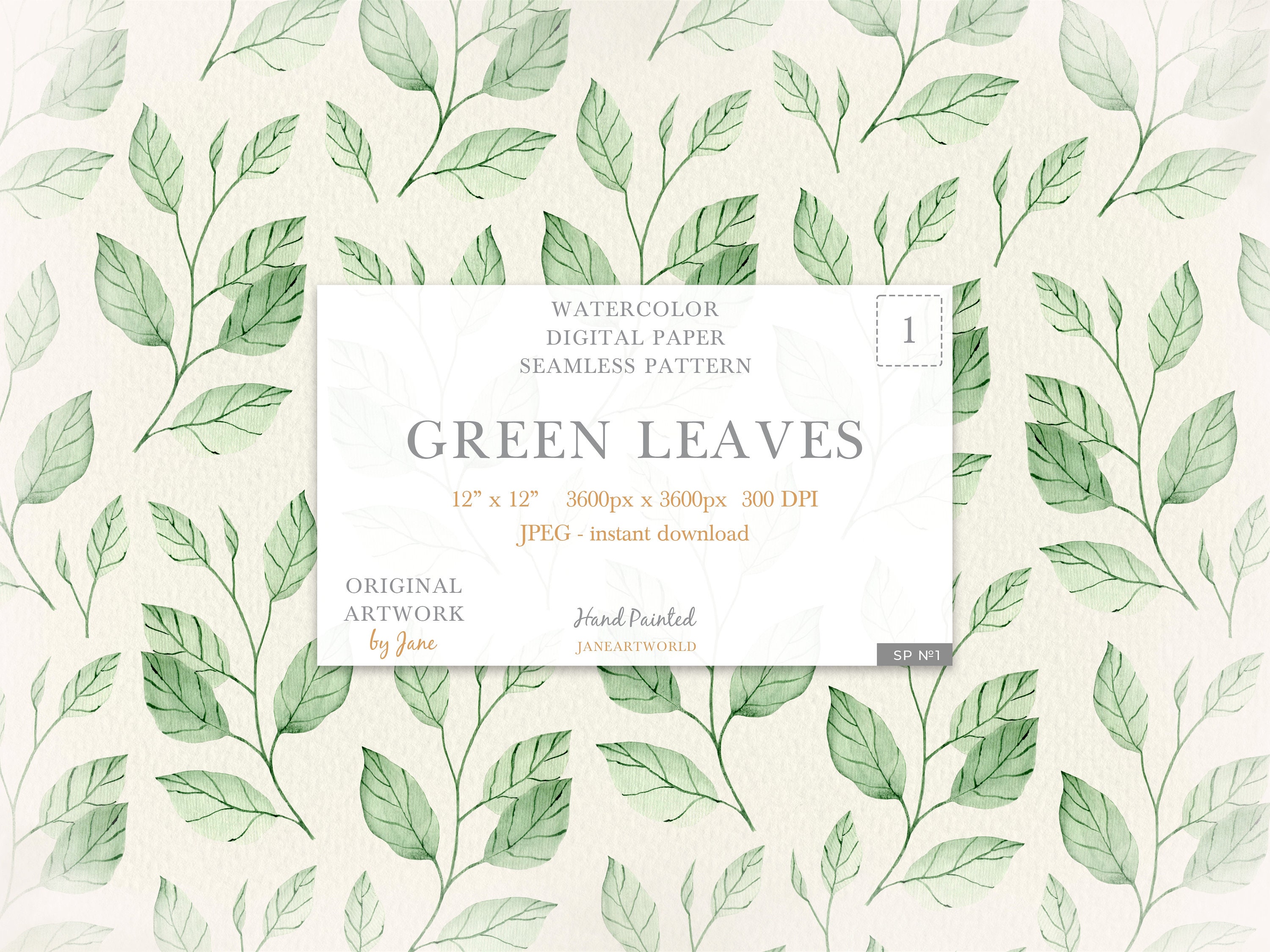 Seamless pattern green leaves digital paper green leaf pattern leaves ...