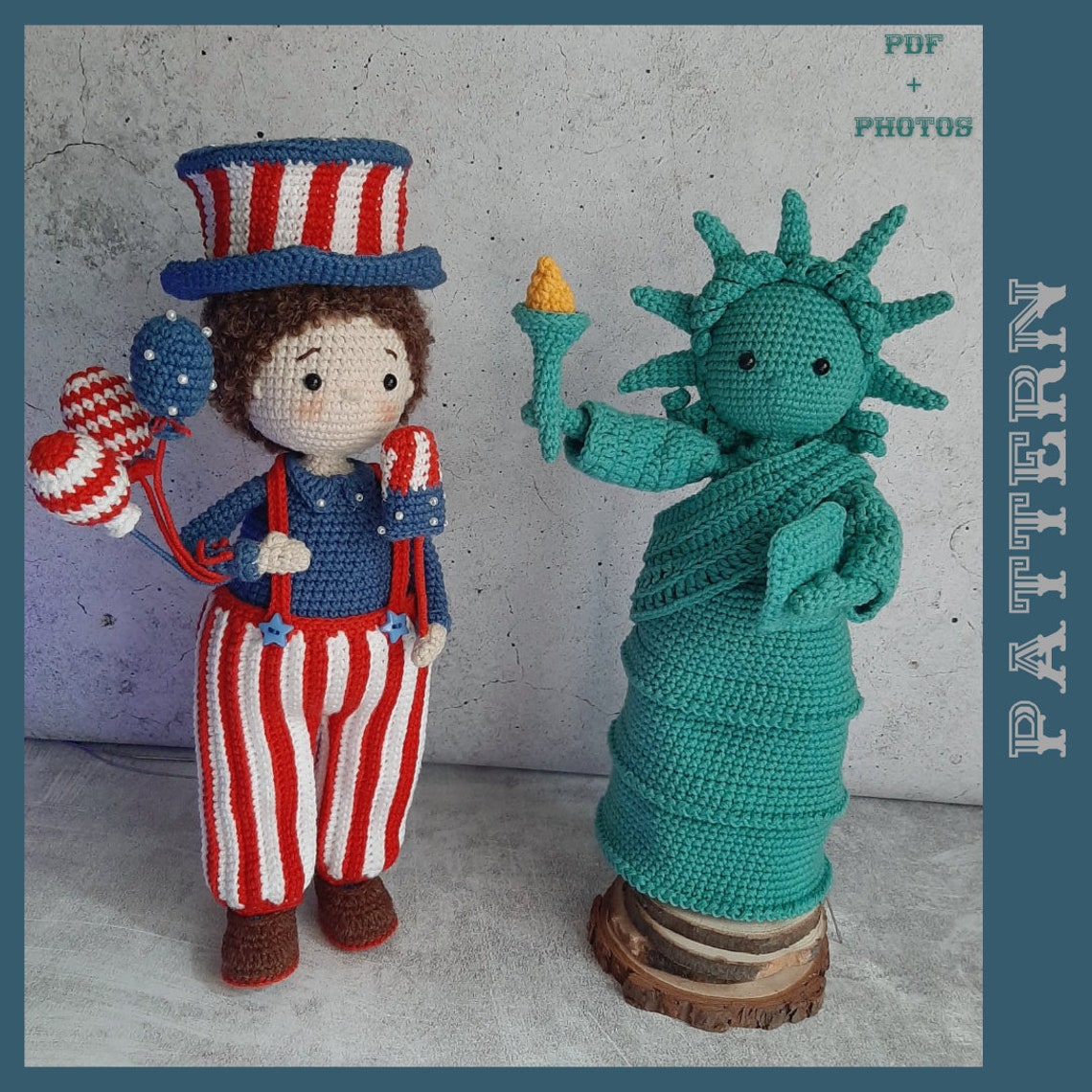 Set of 2 Crochet Patterns American Patriotic Dolls Statue of - Etsy