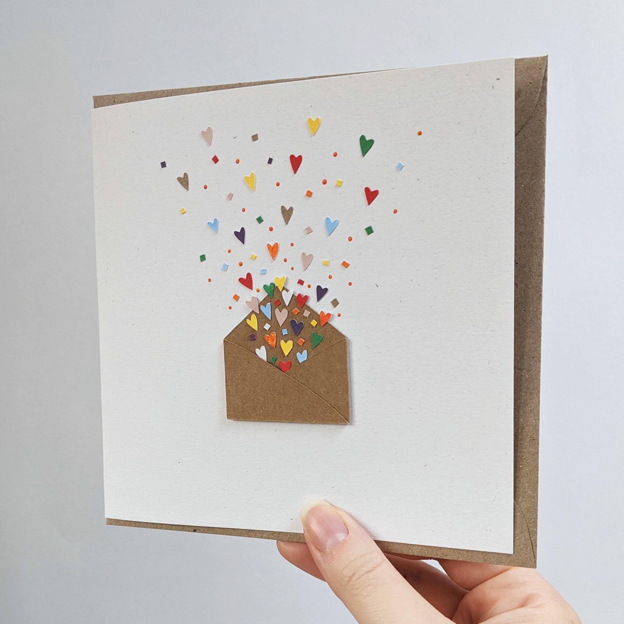 Handmade Envelope and Hearts Anniversary Card / Unique Paper Collage ...