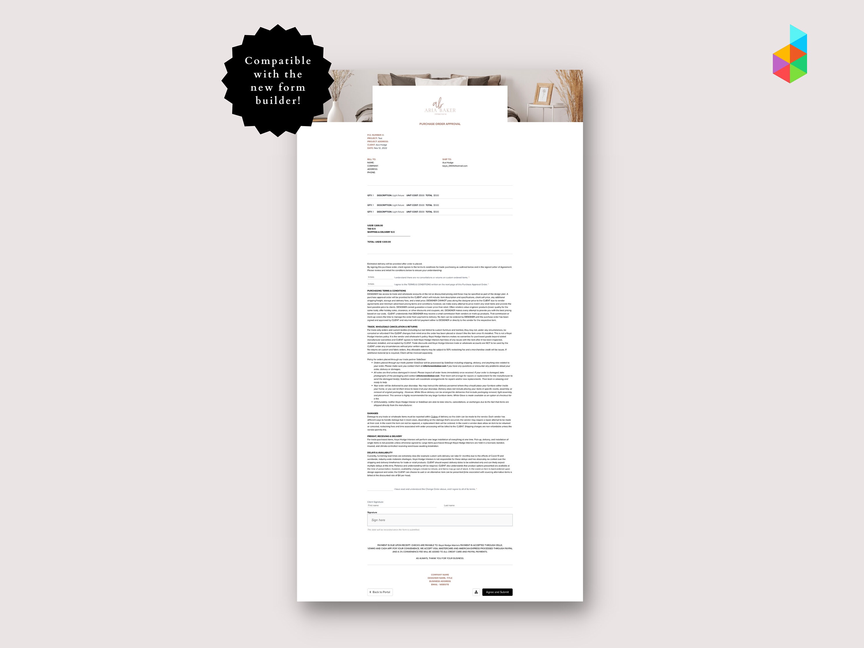 Interior Design Purchase Order Approval Template Business Bundle 7807