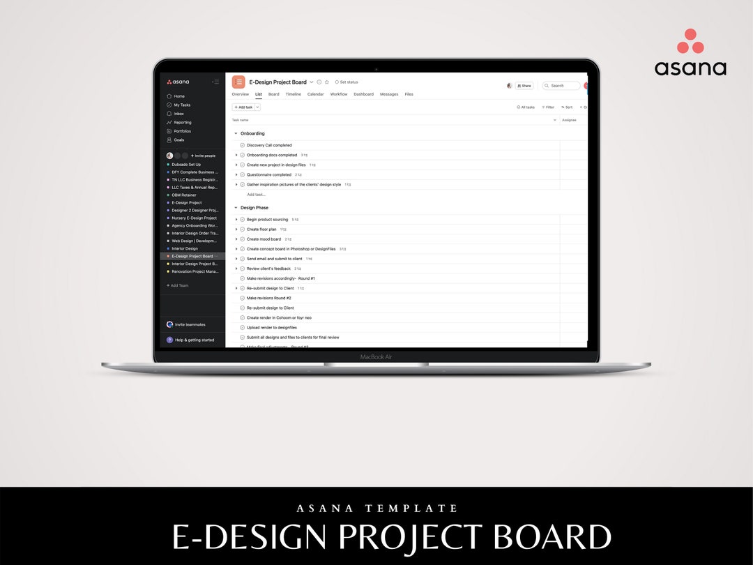 E-design Project Board Asana Template Interior Design Services ...