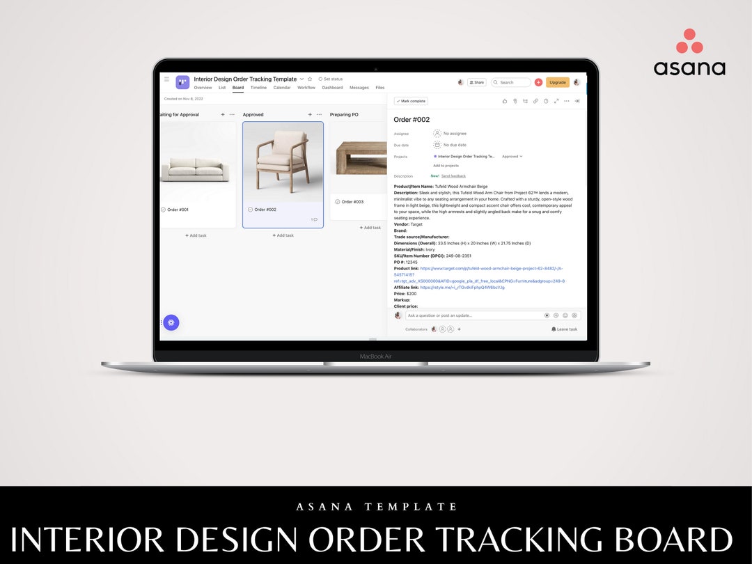 Interior Design Order Tracking Asana Board Interior Design Services ...