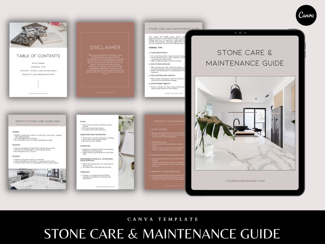 Stone Care Guide Template | Interior Design Client Guide (canva) - Etsy
