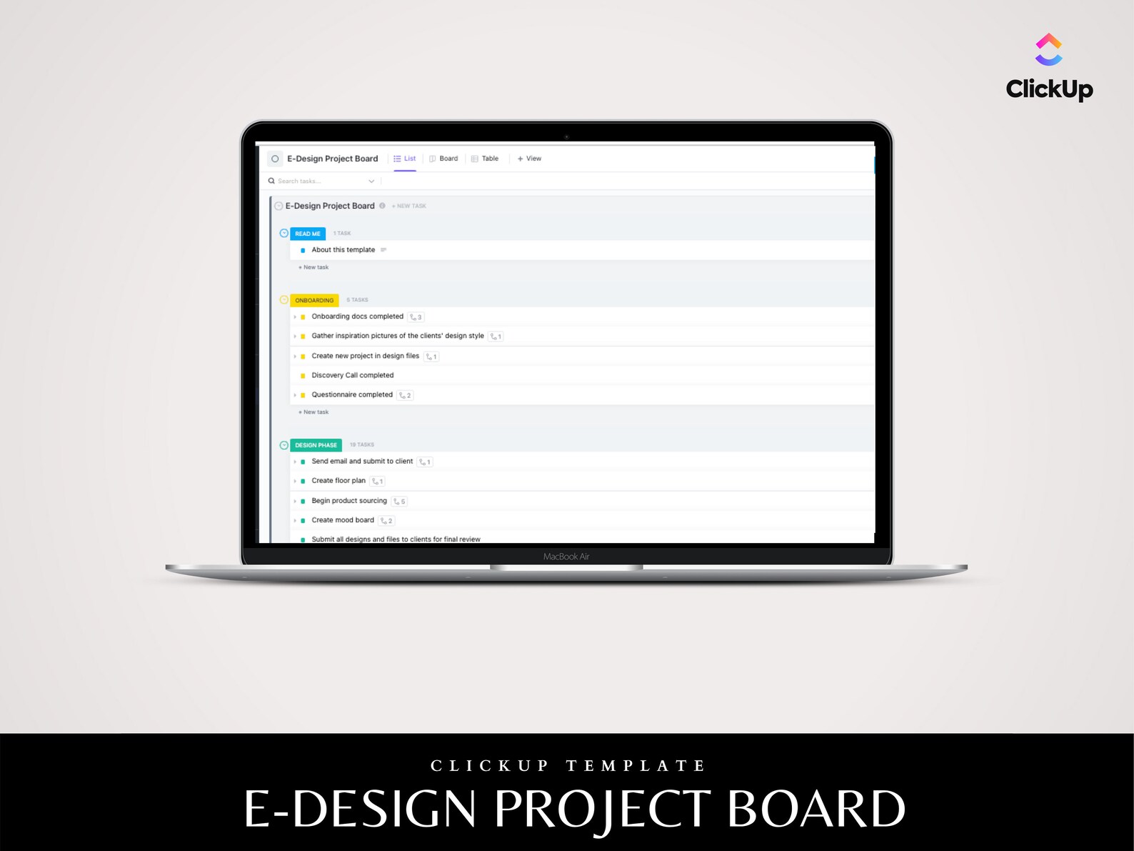 Clickup Version E-design Project Board Template Interior Design ...