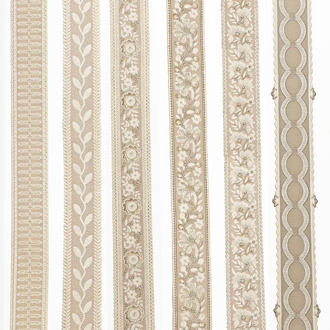 Beige Embroidered Floral Lace Trim: Cotton Sewing Supplies, Home Decor ...