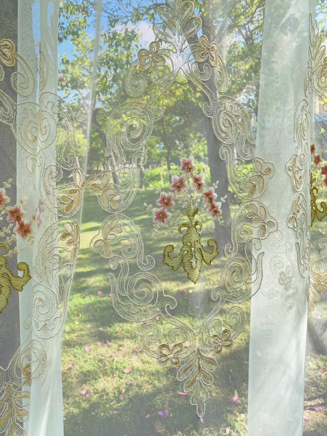 Baroque Floral Retro Fine Embroidery Curtain, Transparent Vintage ...