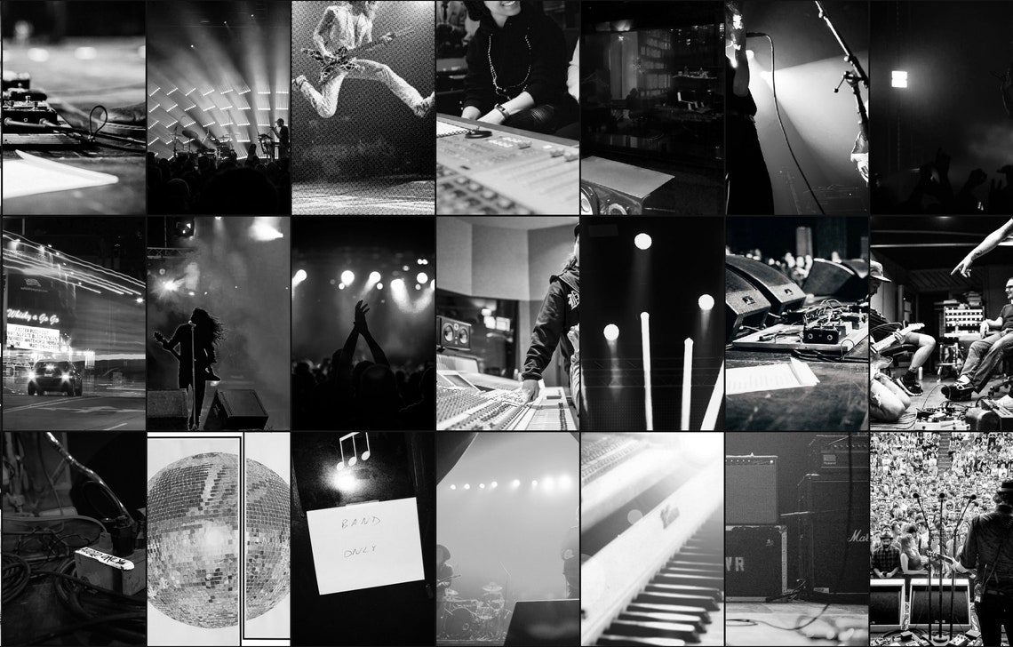 Rock N Roll Collage Kit, Black & White Music Photos (digital Download ...