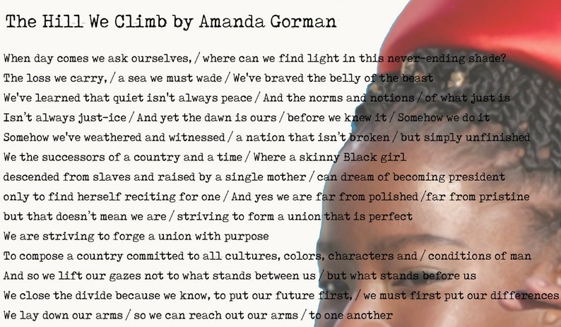 Amanda Gorman Inauguration Full Poem Digital Download Art Print 8x10 ...