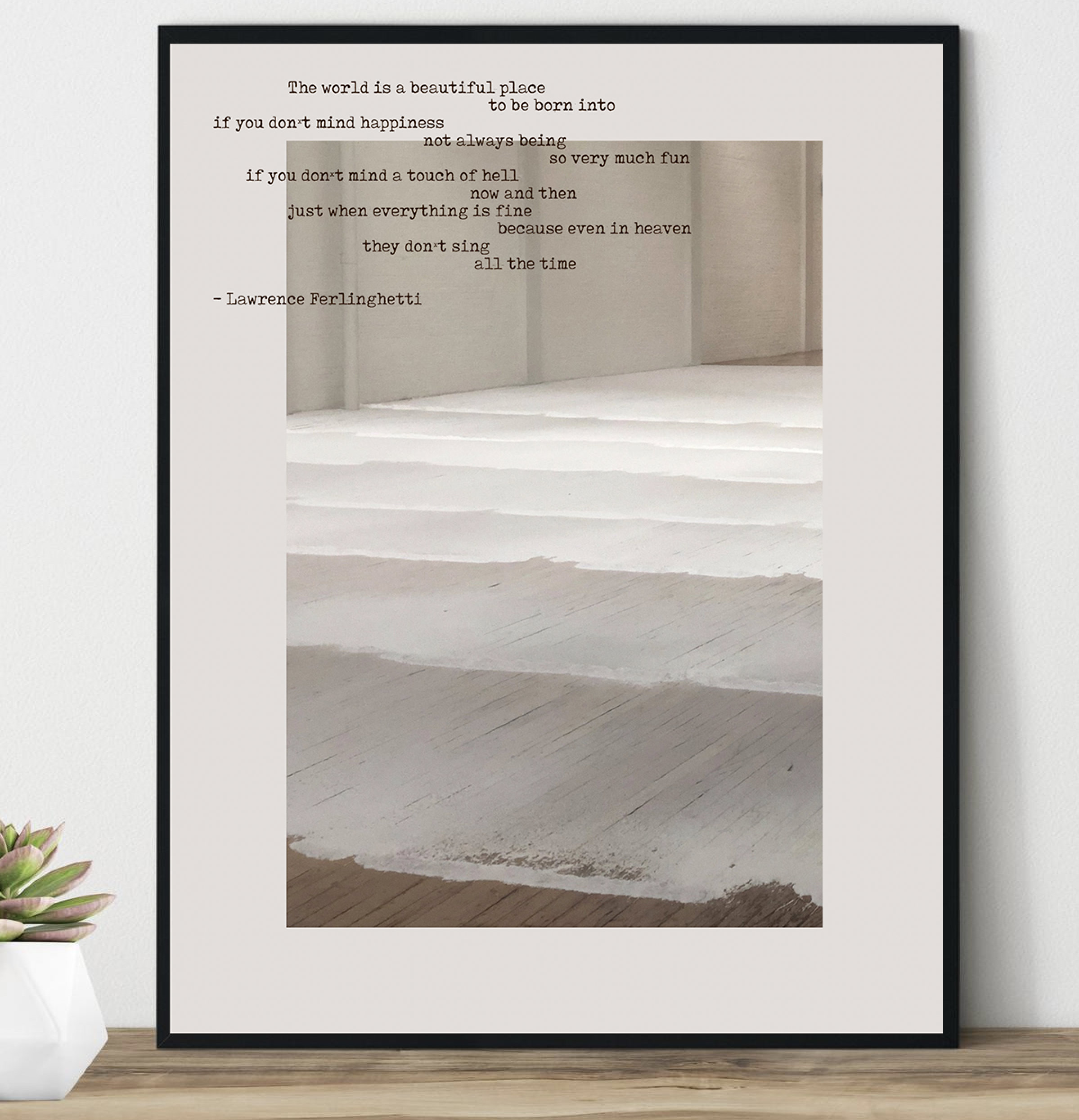 Lawrence Ferlinghetti World is A Beautiful Place Poem Art Beige ...