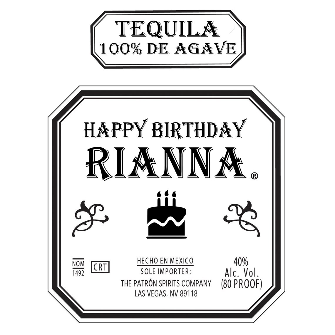 Custom Patron Bottle Label 750ml Handle Bottle Party Etsy