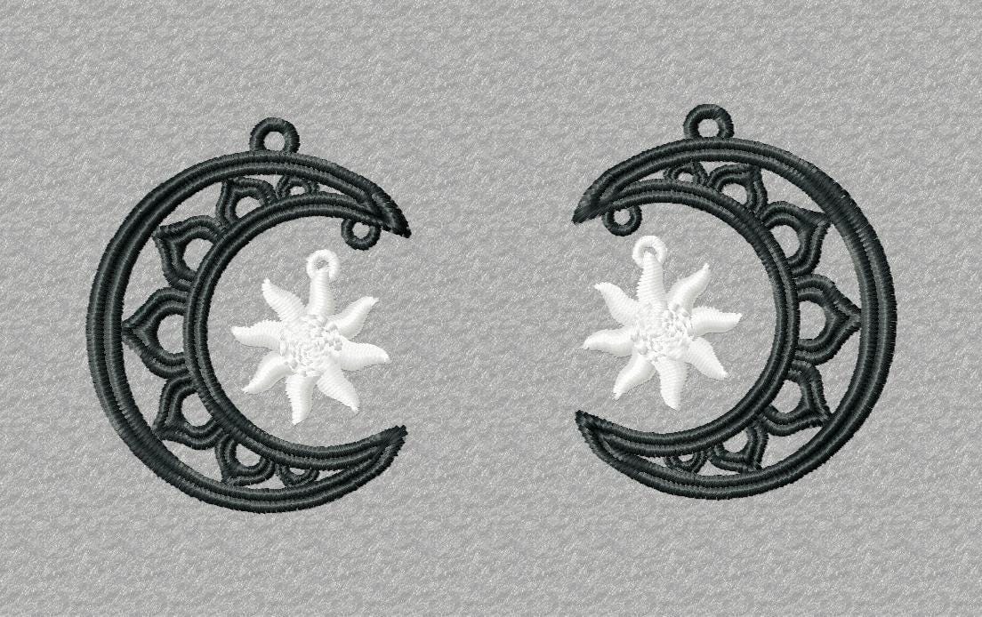 FSL Moon and Sun Earrings Embroidery Design – 3 Sizes, Freestanding ...