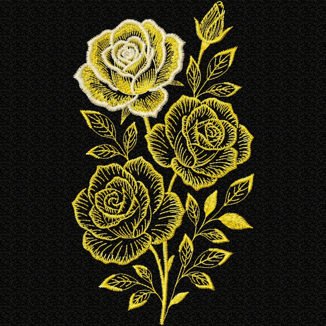 Luxurious Gold Rose Embroidery Pattern in 3 Sizes - Instant Download - Etsy