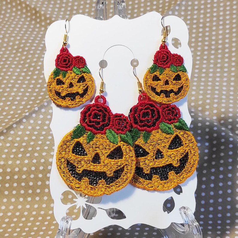 FSL Pumpkin Earrings With Roses – Halloween Freestanding Lace Machine ...