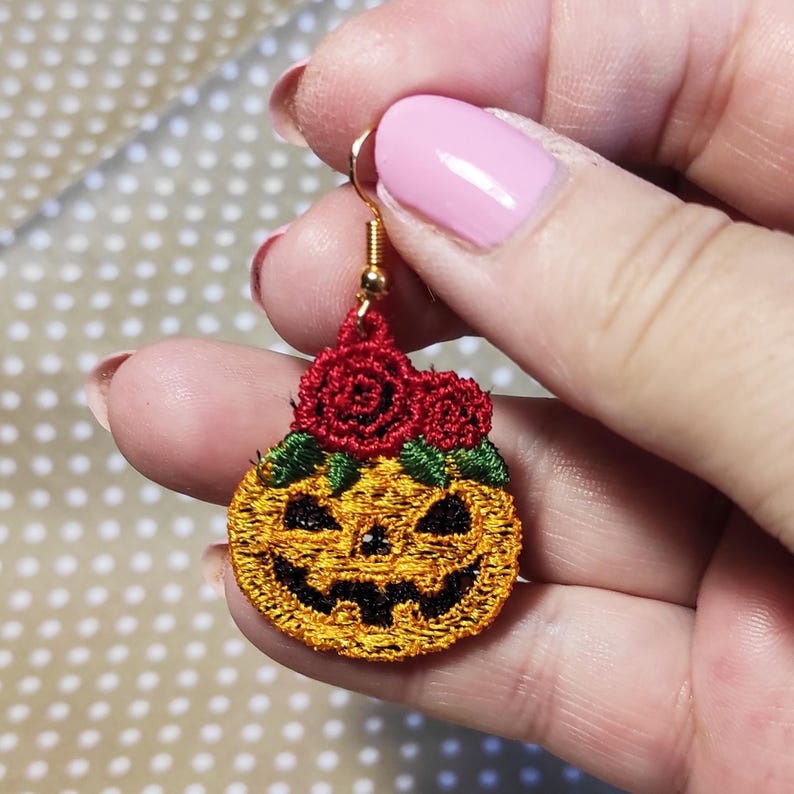 FSL Pumpkin Earrings With Roses – Halloween Freestanding Lace Machine ...